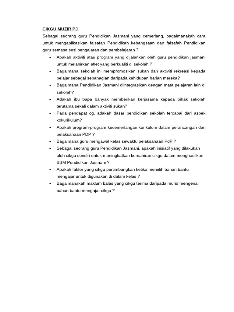 Soalan Temubual Cikgu Muzir PJ | PDF
