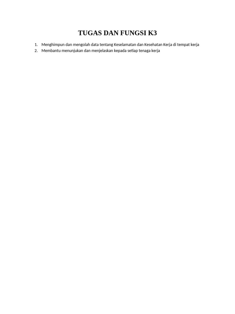 Tugas Dan Fungsi K3 | PDF