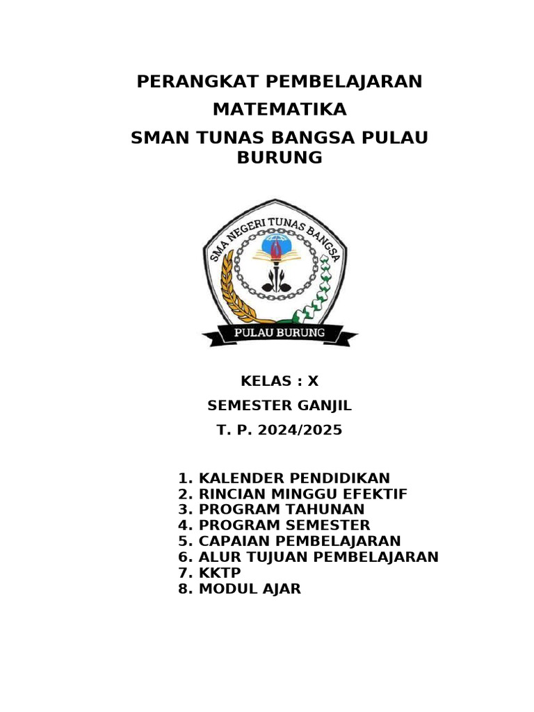 @2023-2024 Cover Perangkat Pembelajaran MTK Kelas X | PDF