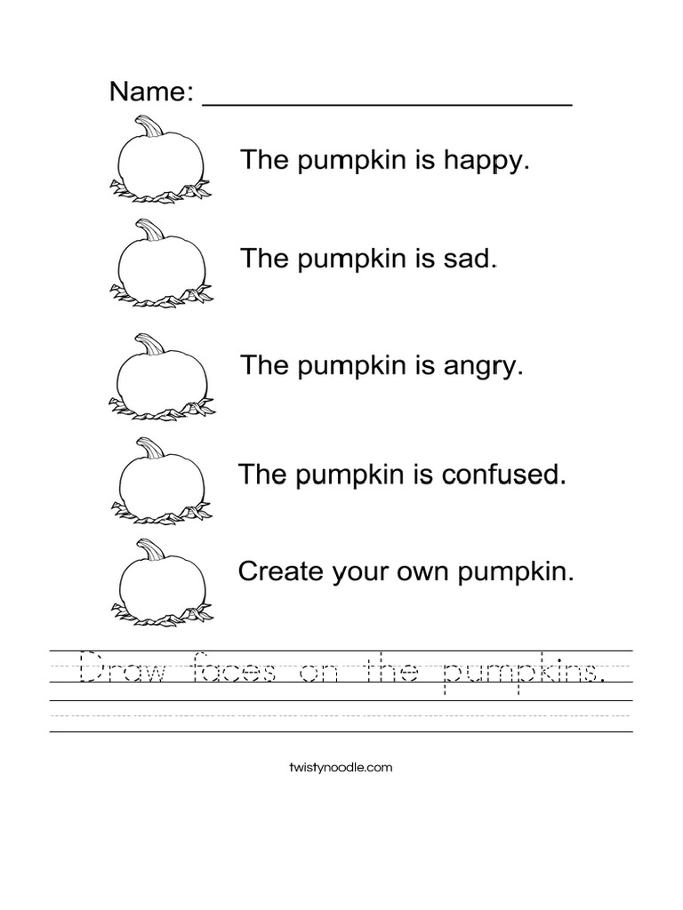 Draw Faces On The Pumpkins Worksheet - Twisty Noodle | PDF