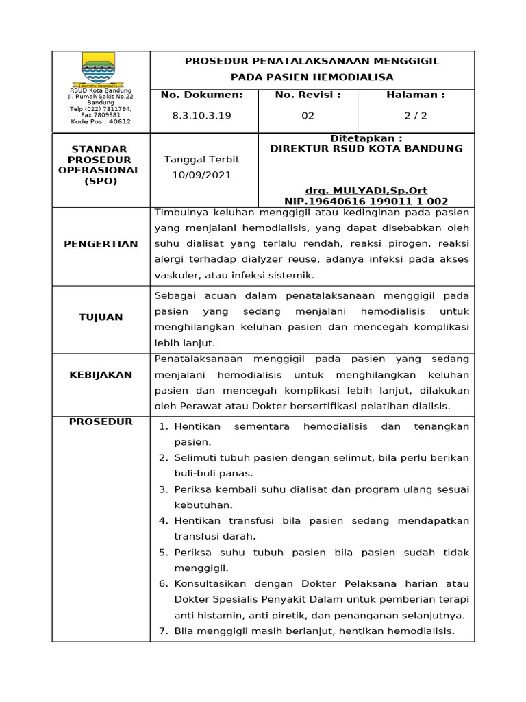 Spo 19 Prosedur Penatalaksanaan Menggigil | PDF