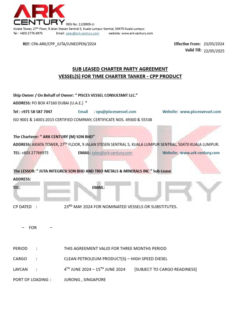 Charter Party Agreement - Juta (Final) 200524 Signed - 240929 - 171415 ...