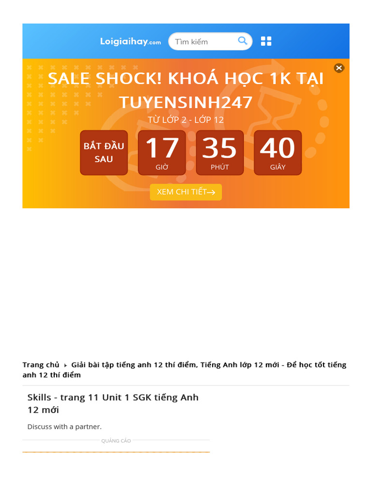 Skills - Trang 11 Unit 1 SGK Tiếng Anh 12 Mới - SGK Tiếng Anh 12 Mới | PDF