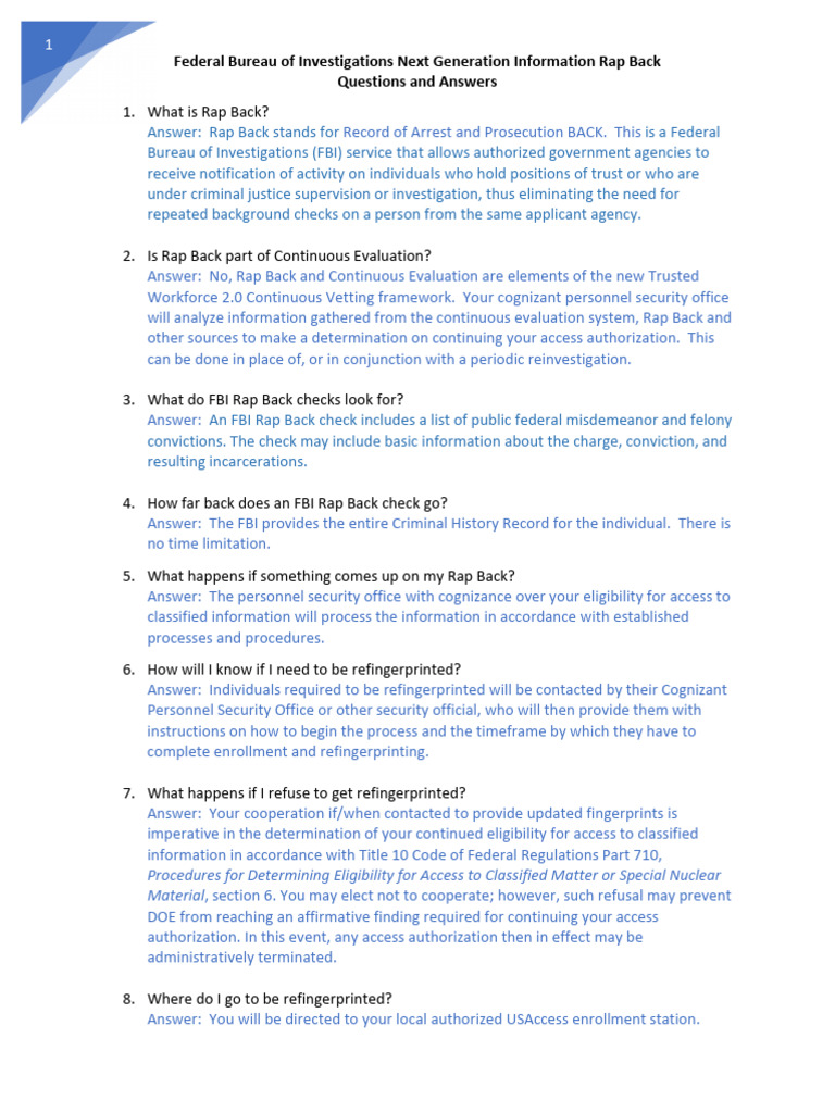 RAP BACK FAQs For Covered Individuals | PDF