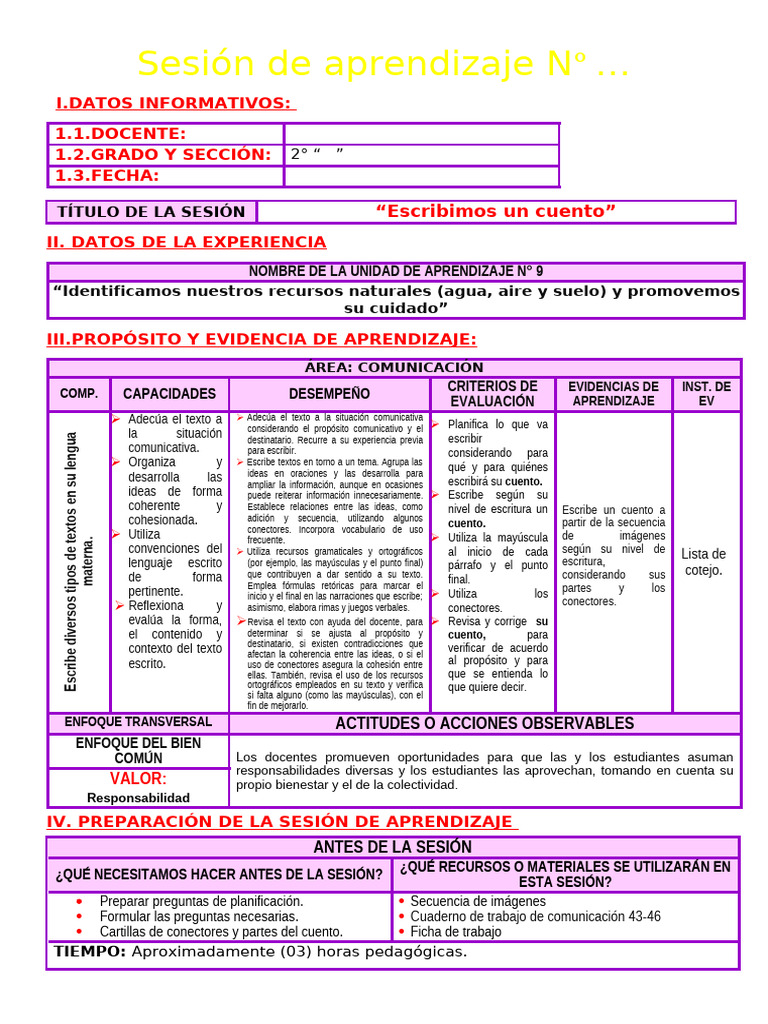 Sesión Escribimos Un Cuento Maestra Janet | PDF