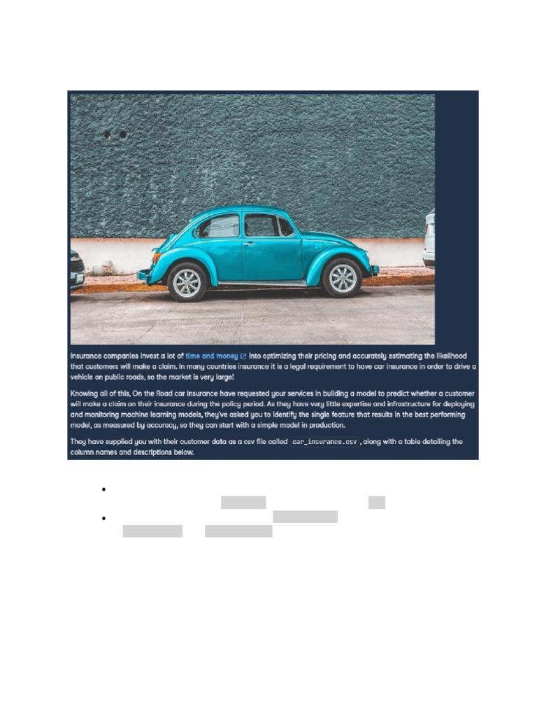 Project Modeling Car Insurance Claim Outcomes - Edited | PDF