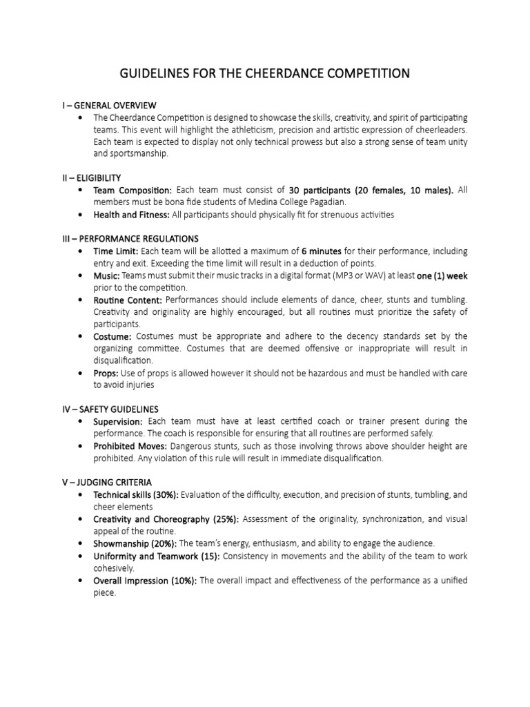 Guidelines For The Cheerdance Competition | PDF