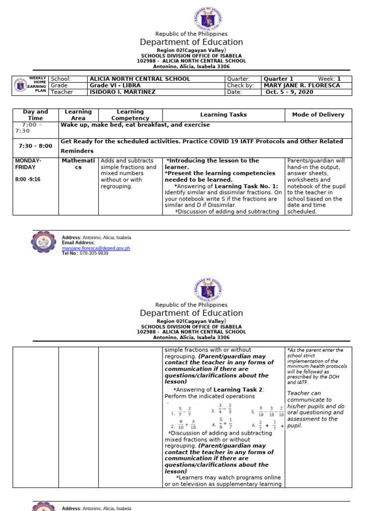 A4 Weekly Home Learning Plan | PDF