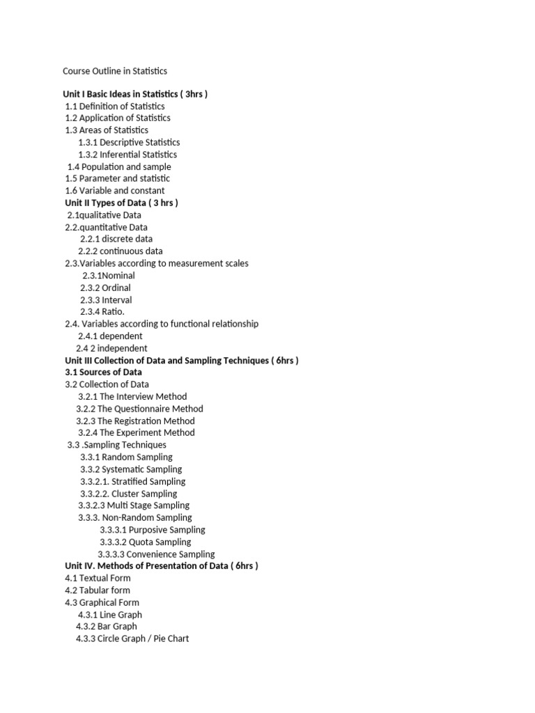 Course Outline in Statistics | PDF