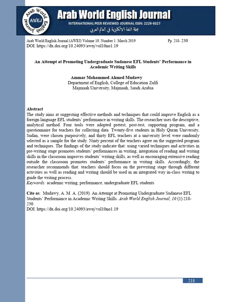 (2019, Mudawy) An Attempt at Promoting Undergraduate Sudanese EFL ...
