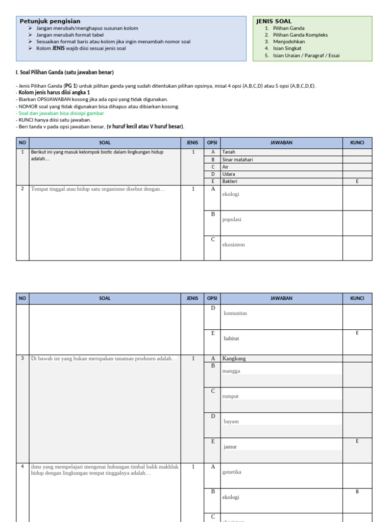 Template Soal | PDF