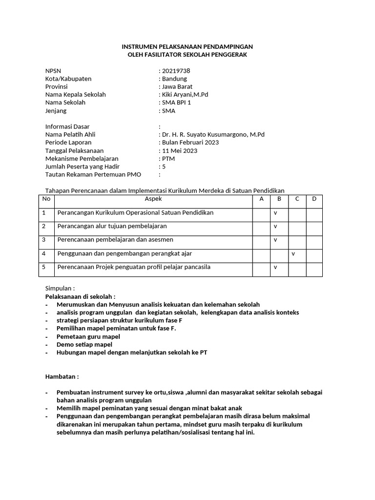 INSTRUMEN PMO SMA BPI 1 11 Mei 2023 | PDF