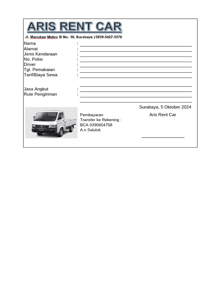 Nota Sewa PICK UP | PDF