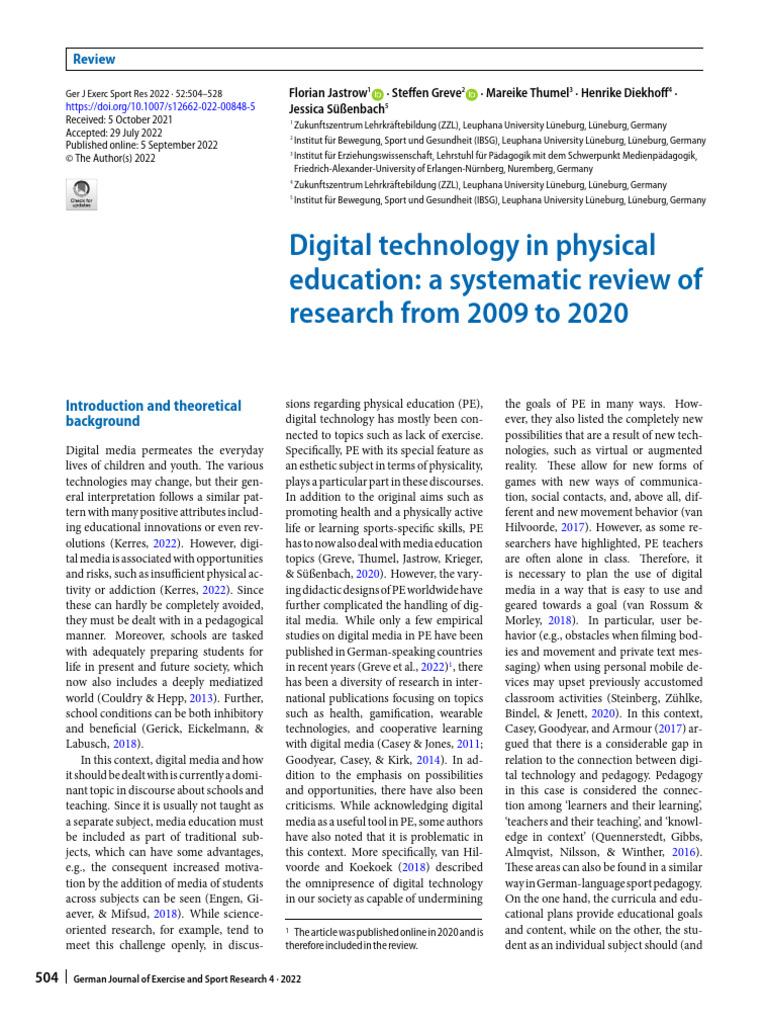 Digital Technology in Physical Education: A Systematic Review of ...