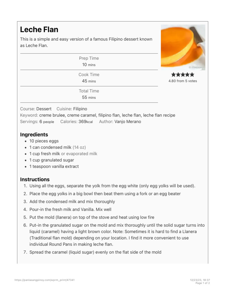 Leche Flan - Panlasang Pinoy | PDF