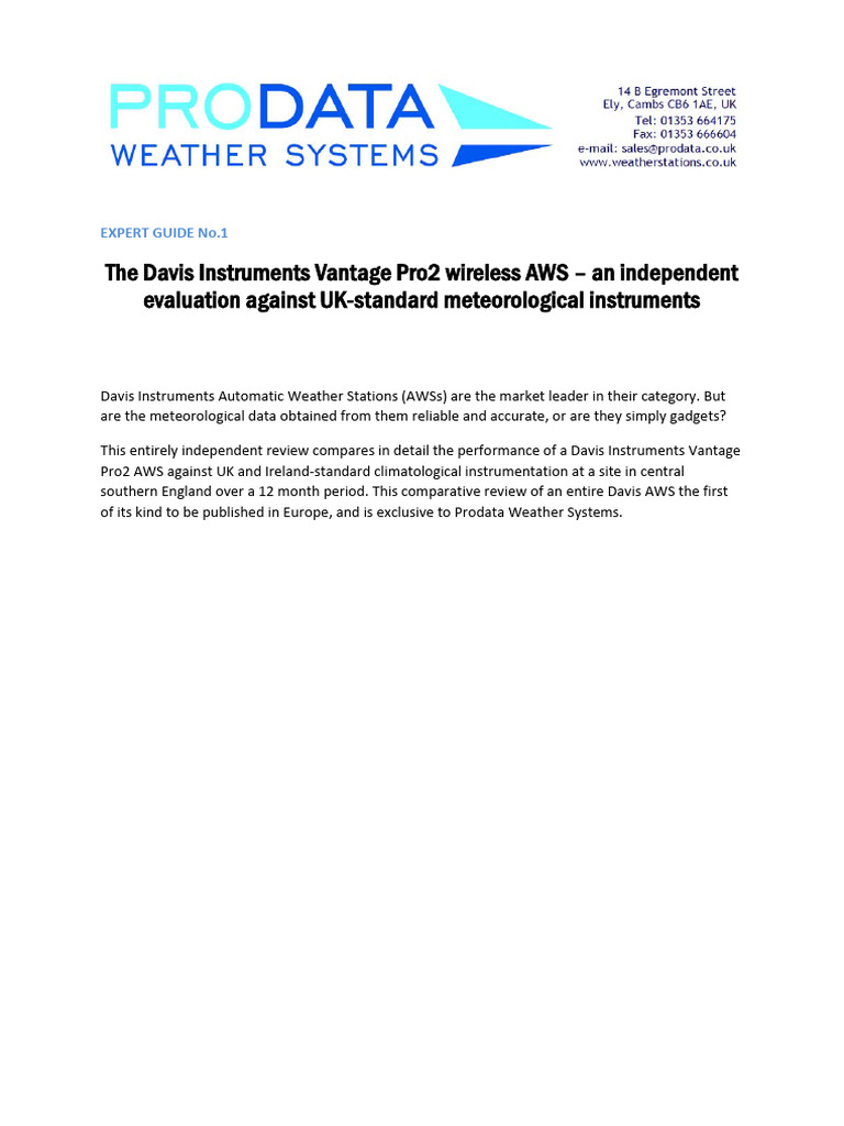 Prodata Expert Guide No. 1 Davis VP2 AWS C Stephen Burt 2009 | PDF