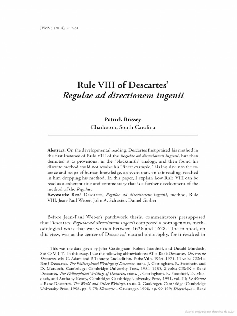 Brissey - Rule VIII of Descartes' Regulae Ad Directionem Ingenii | PDF