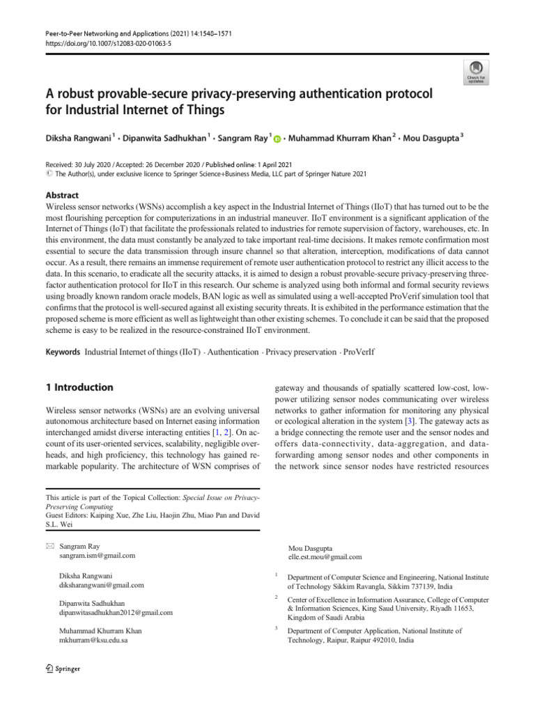 A Robust Provable-Secure Privacy-Preserving Authentication Protocol For Industrial Internet of ...