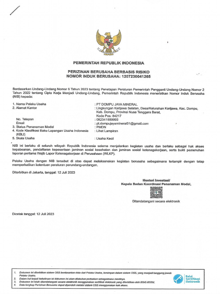 Perizinan Berusaha Berbasis Resiko | PDF