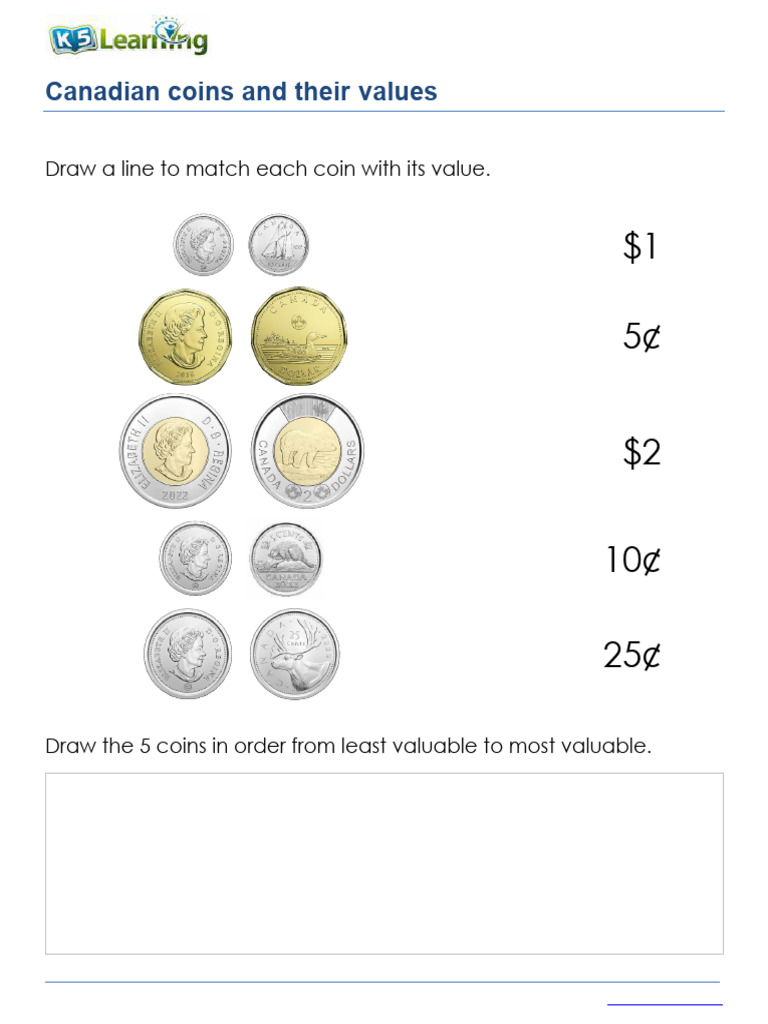 Grade 1 Money Match Coin To Value CDN | PDF