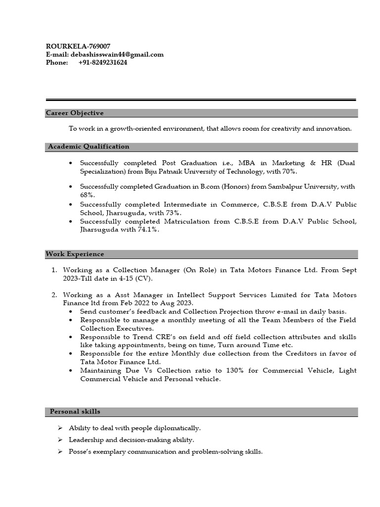 Debashis Swain - Resume - Collections | PDF