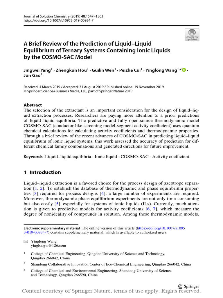 A Brief Review of The Prediction of Liquid-Liquid | PDF