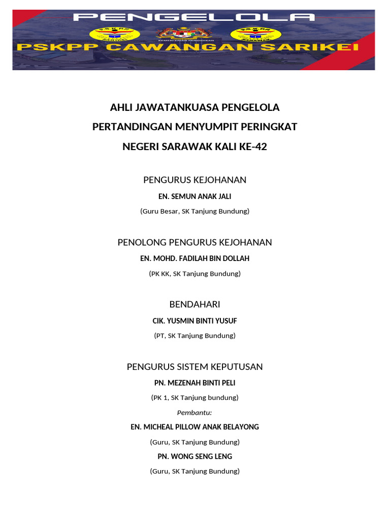 Ahli Jawatankuasa Pengelola SKTB 2024 | PDF