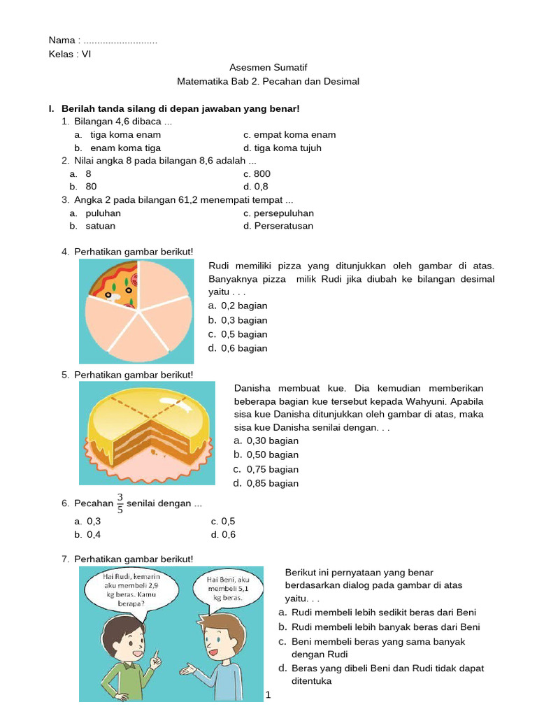 Asesmen Sumatif MTK - Bab 2 (Pecahan Dan Desimal) | PDF