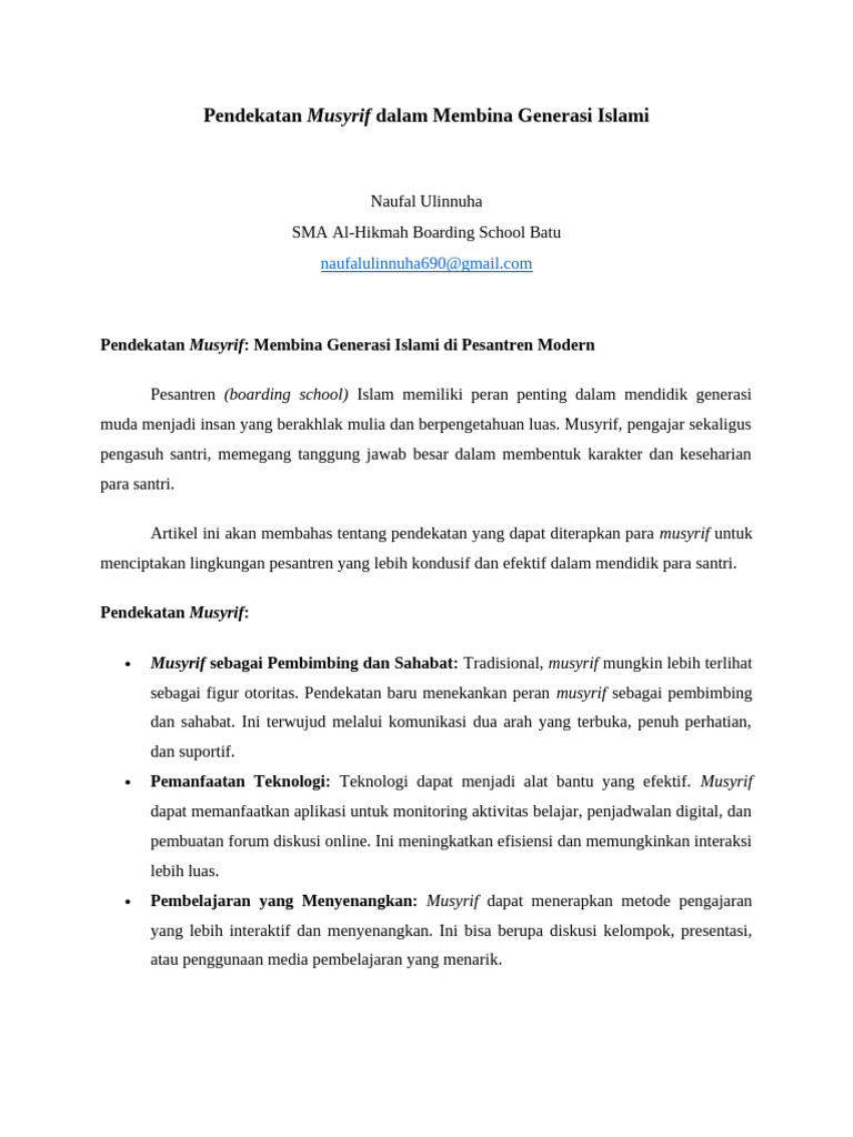 Pendekatan Musyrif Dalam Membina Generasi Islami | PDF