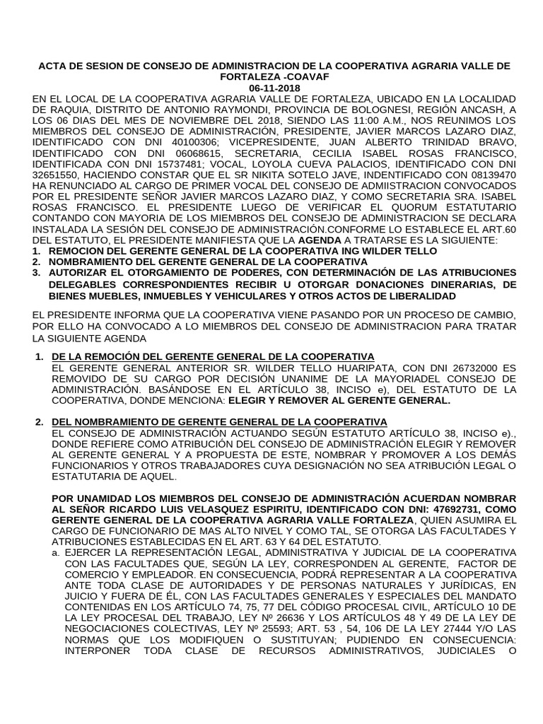 ACTA DE SESION DE CA REV.TGP | PDF