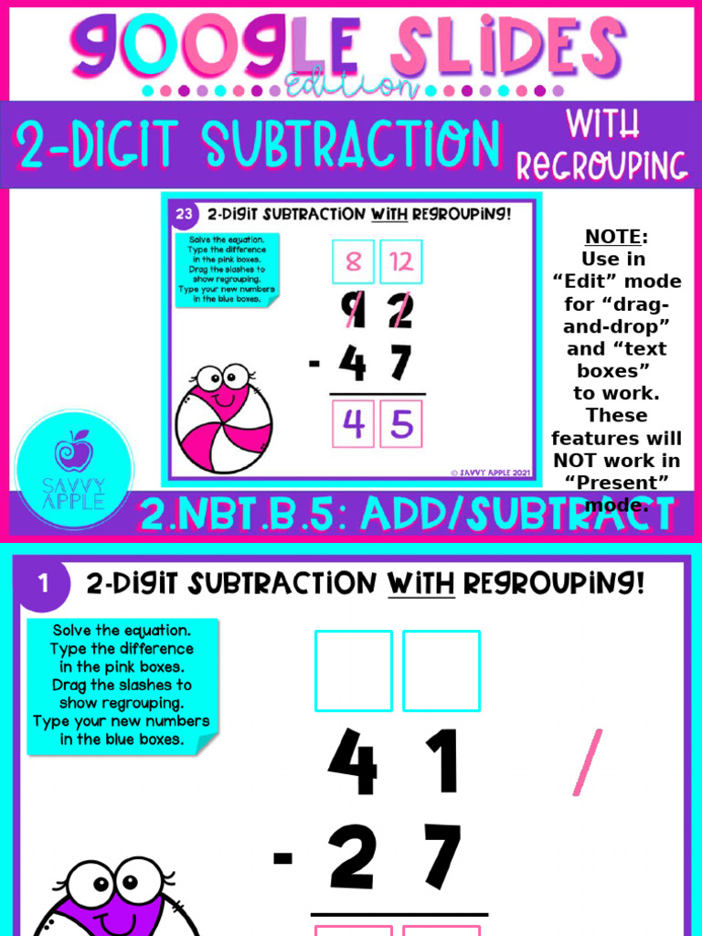 2-Digit Subtraction - With Regrouping - 2.NBT.B.5 - Savvy Apple | PDF