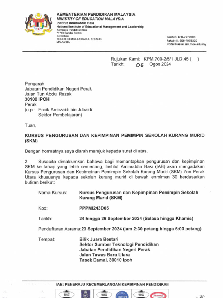 Kursus Pengurusan Dan Kepimpinan Pemimpin Sek SKM | PDF