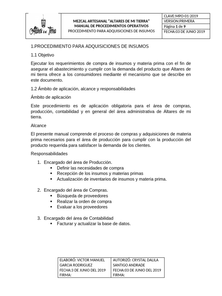 Manual de procedimientos-compras (1) | PDF