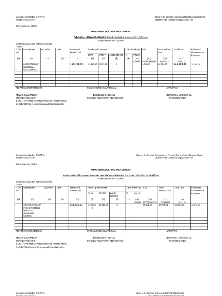 Fabrication of Basketball Goal (2 Units) Abc Form Billing 2023 | PDF