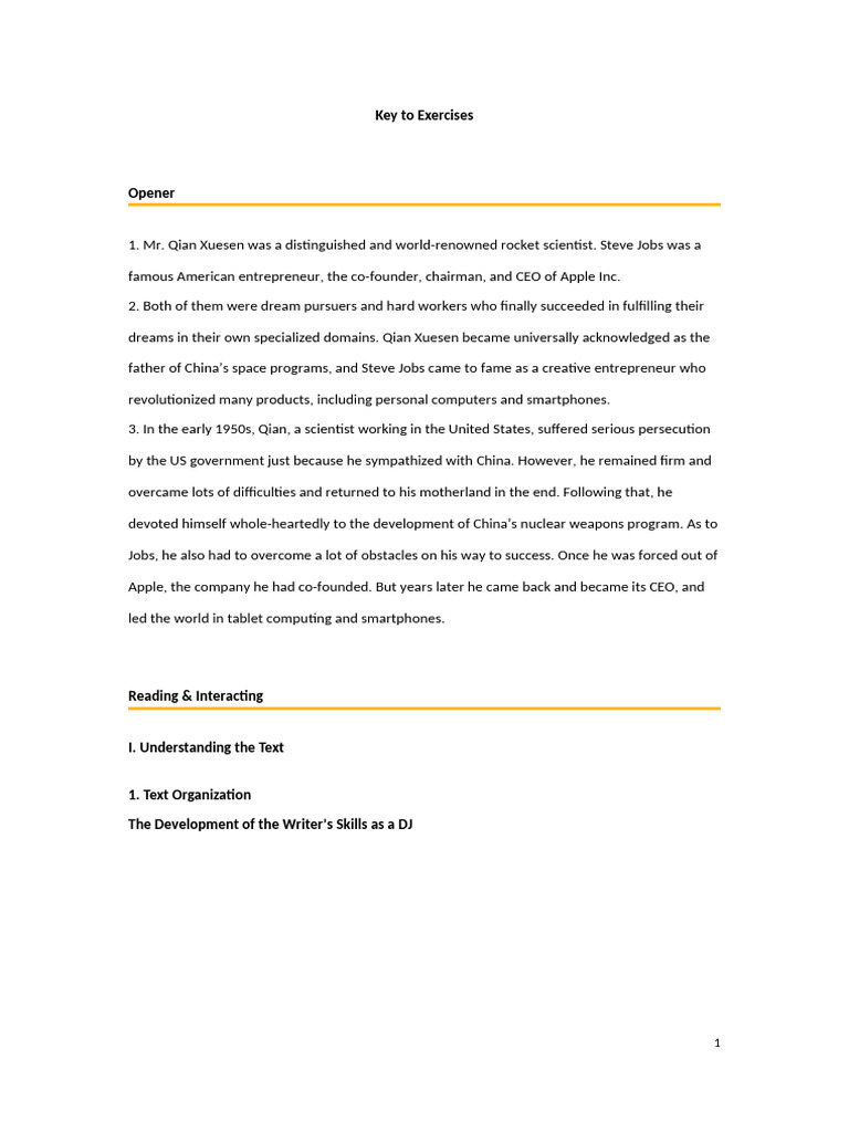 U1 Key To Exercises | PDF