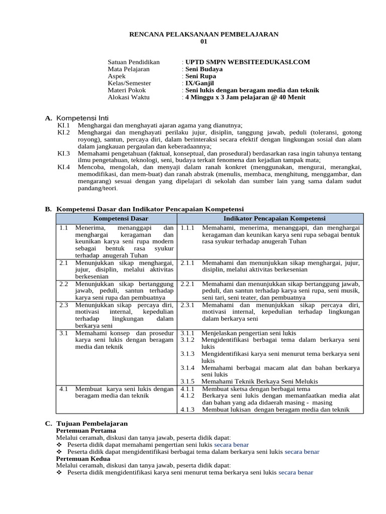 RPP 1 Seni Rupa | PDF