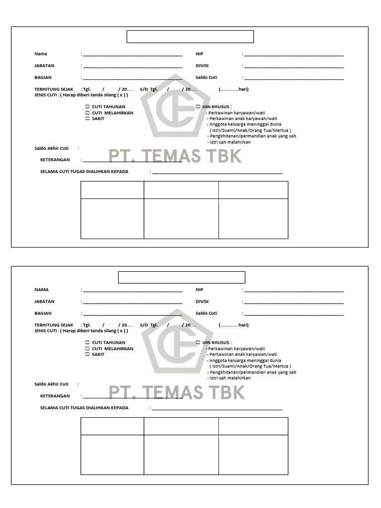 PDF Form Cuti Temas Tbk | PDF