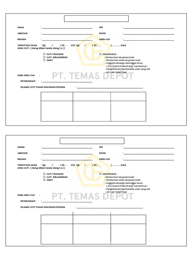 PDF Form Cuti Temas Depot | PDF