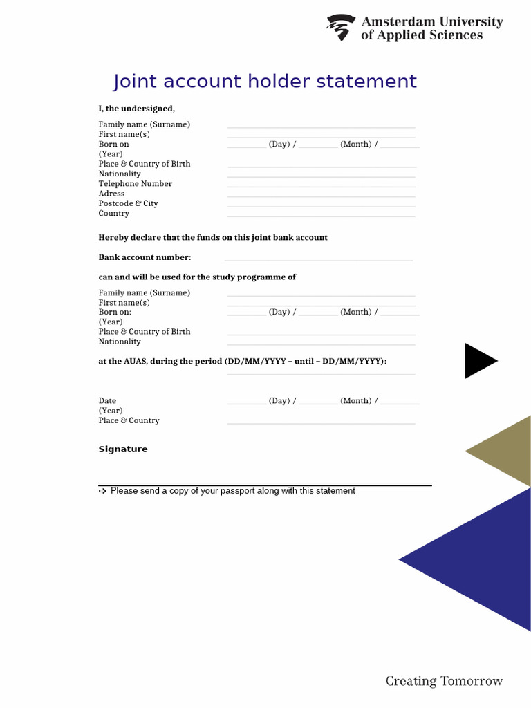 Joint Account Holder Statement 2023 2024 | PDF