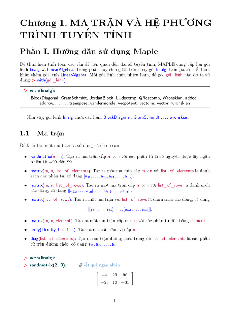 THDSTT_Chuong 1_Ma Tran Va He PTTT | PDF
