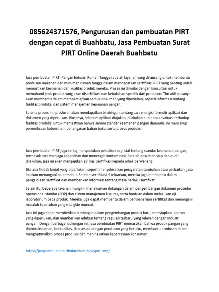 085624371576, Pengurusan Dan Pembuatan PIRT Dengan Cepat Di Buahbatu ...