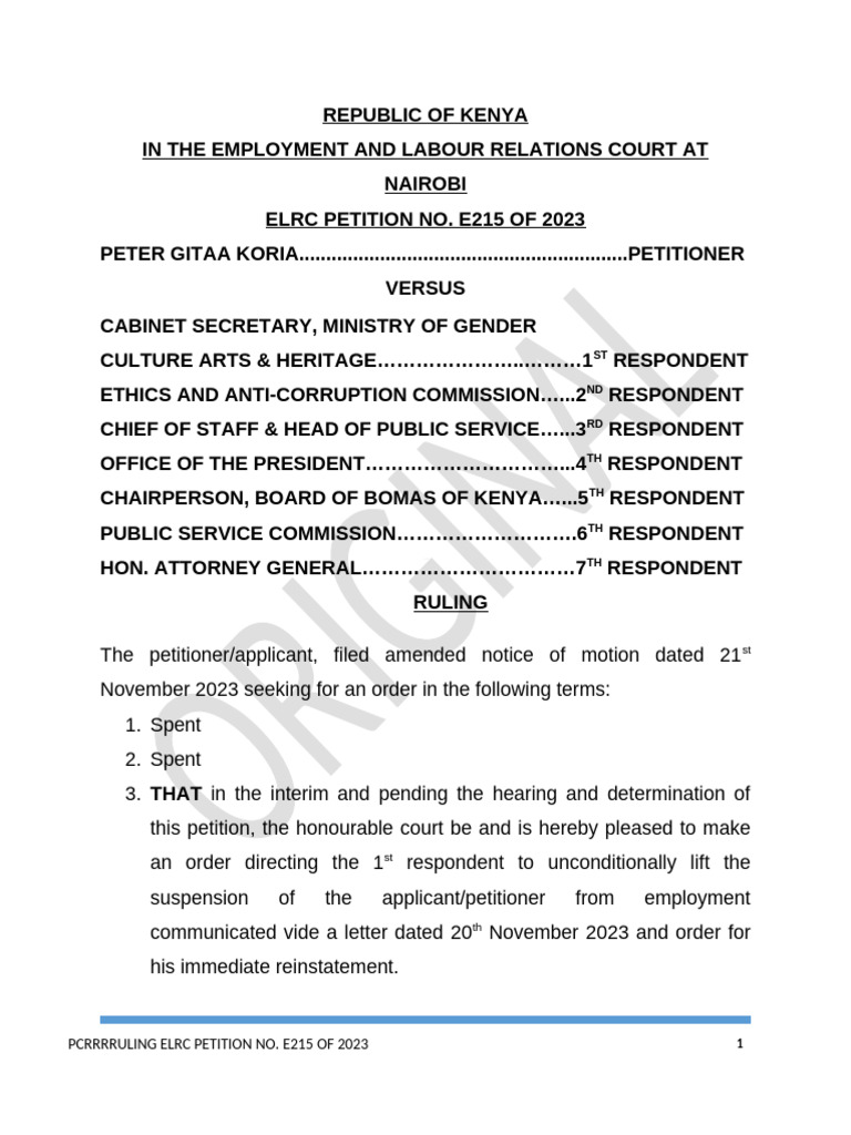 Elrc Petition No. E215 of 2023 | PDF