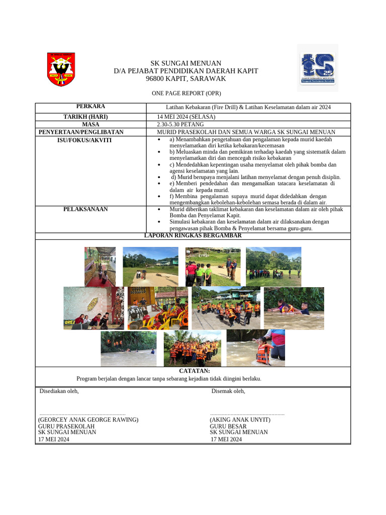 Opr Latihan Kebakaran & Keselamatan Dalam Air | PDF