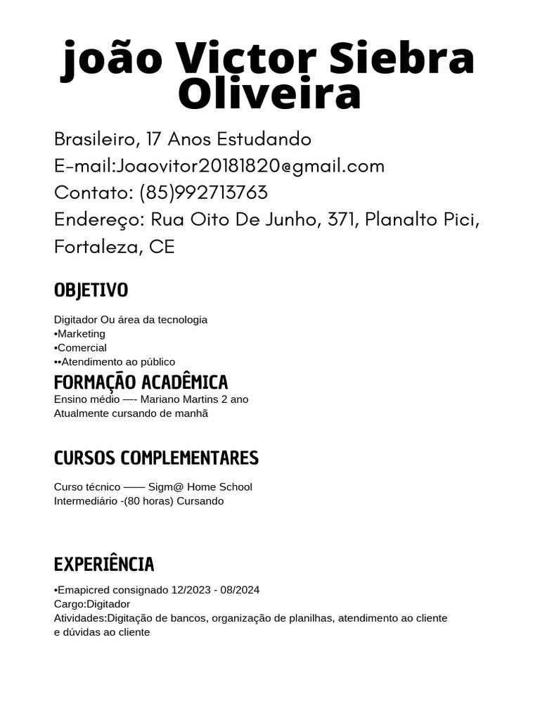 CV João Victor Siebra | PDF