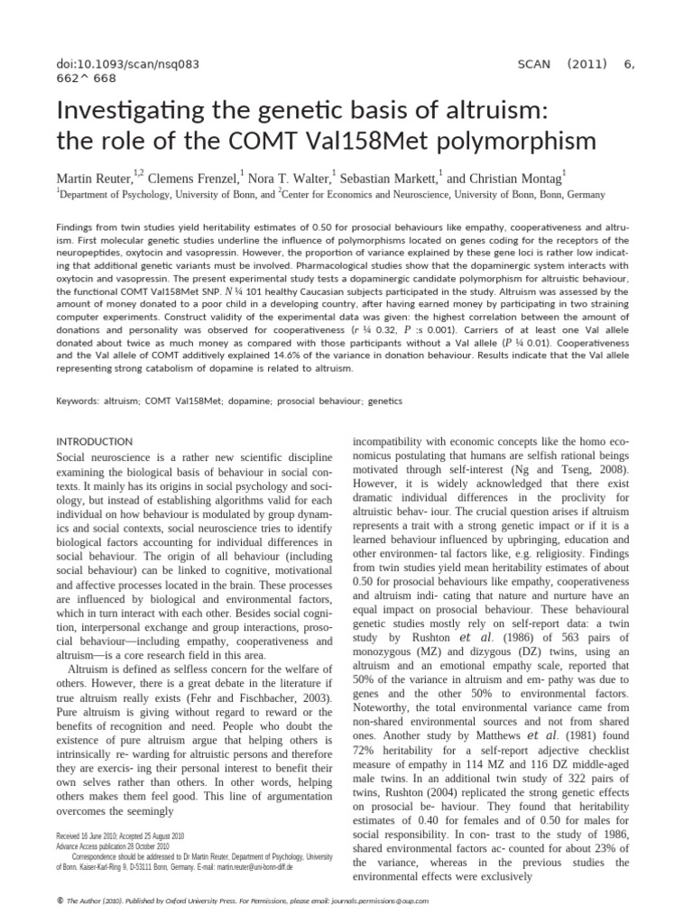 Investigating The Genetic Basis of Altruism nsq083 | PDF | Heritability ...
