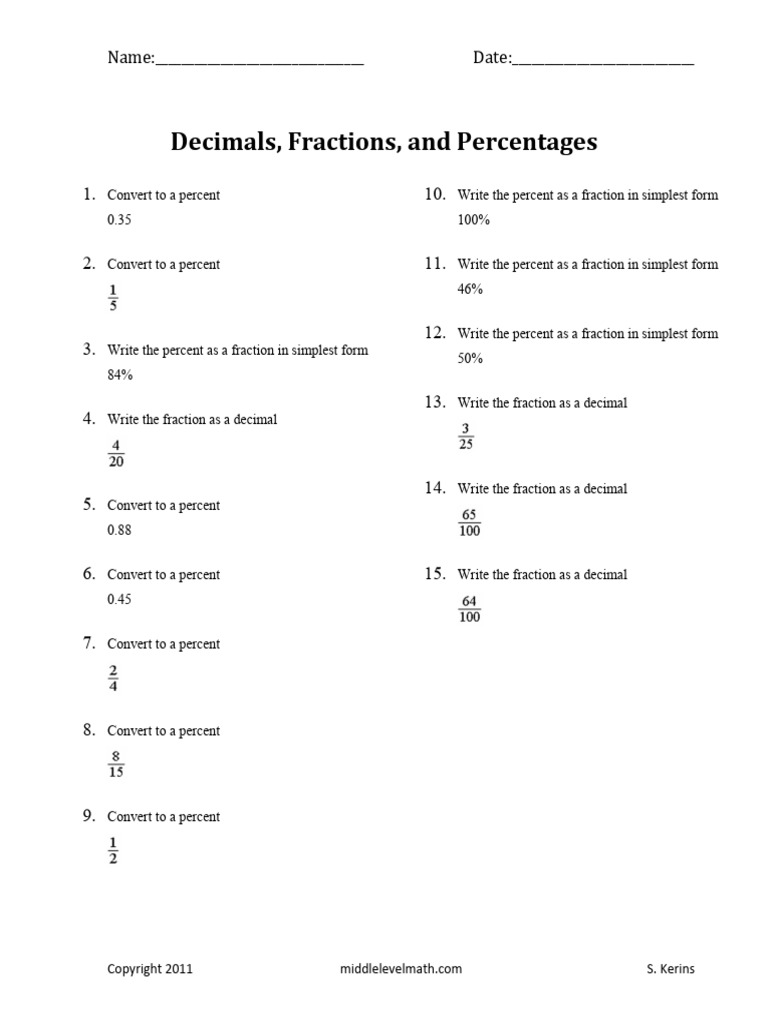 Convertbetween Fractions Decimalsand Percents | PDF