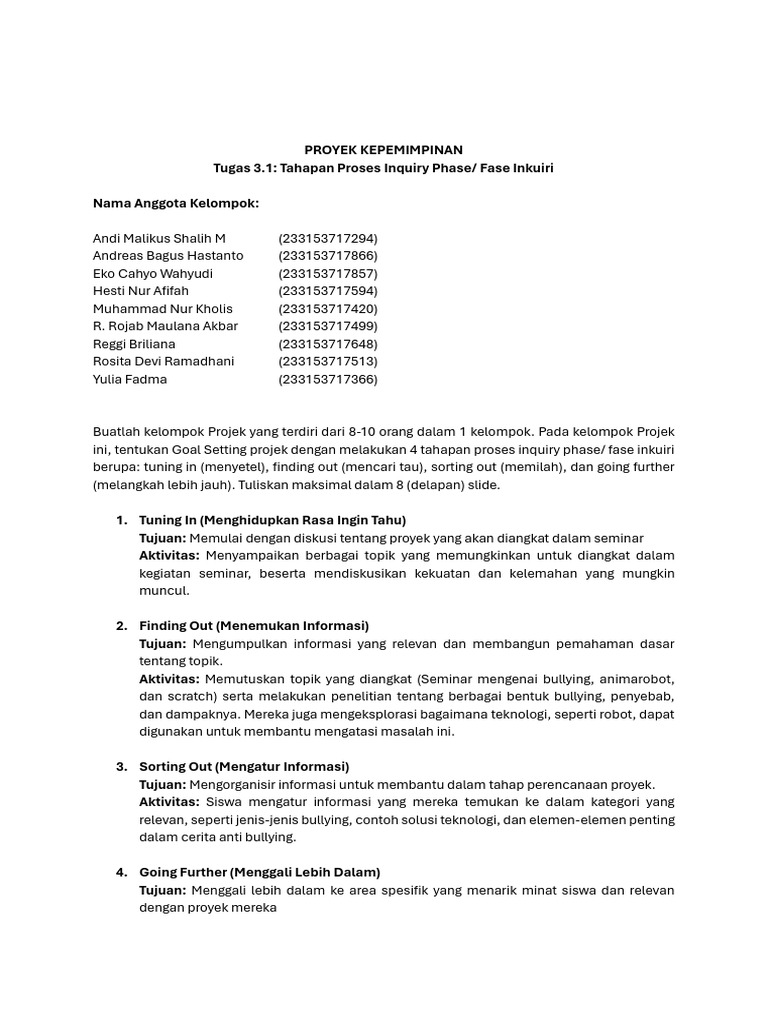 PK 3.1 Tahapan Proses Inquiry Phase Fase Inkuiri | PDF