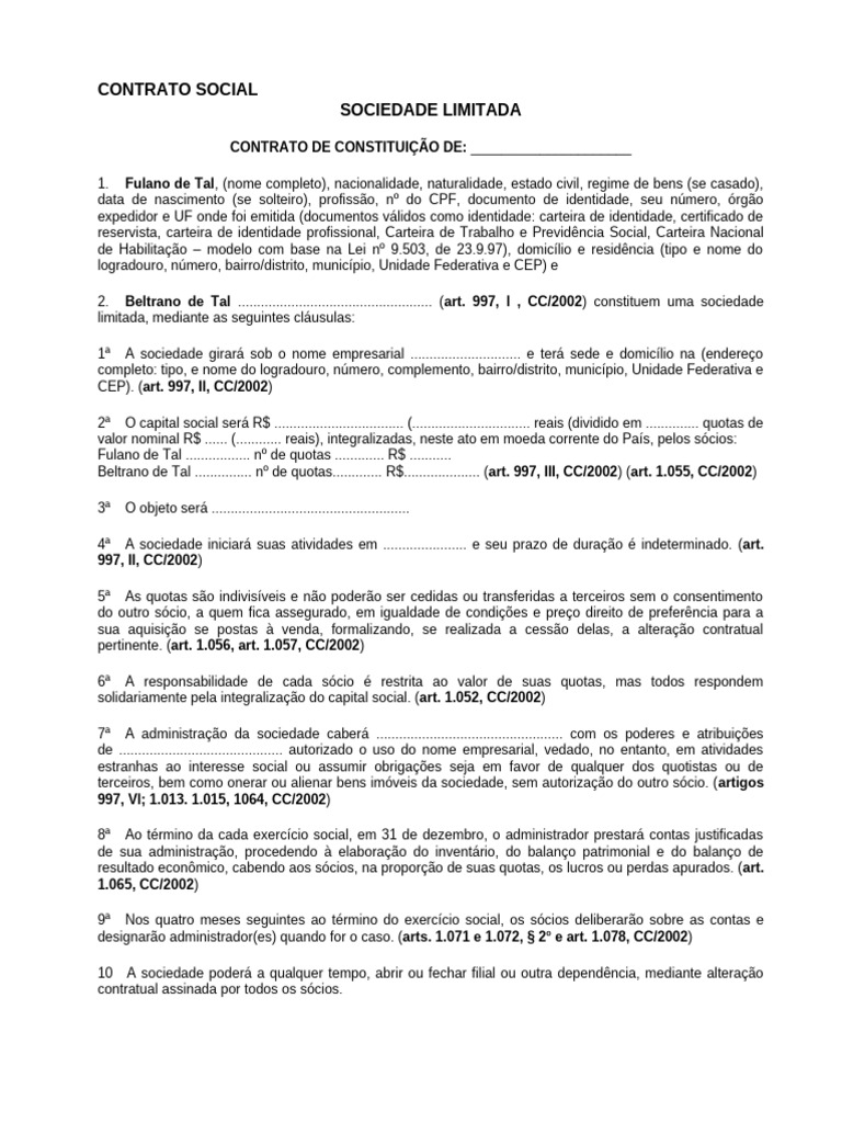Modelo Básico de Contrato Social | PDF