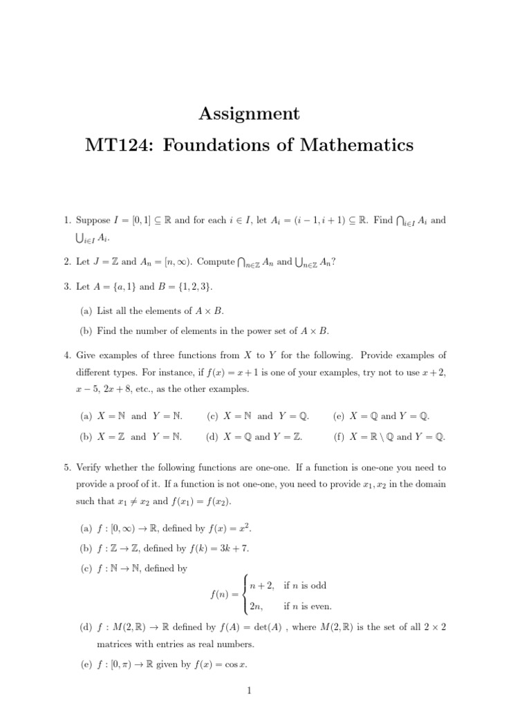 Assignment Foundation of Mathematics MT124 | PDF
