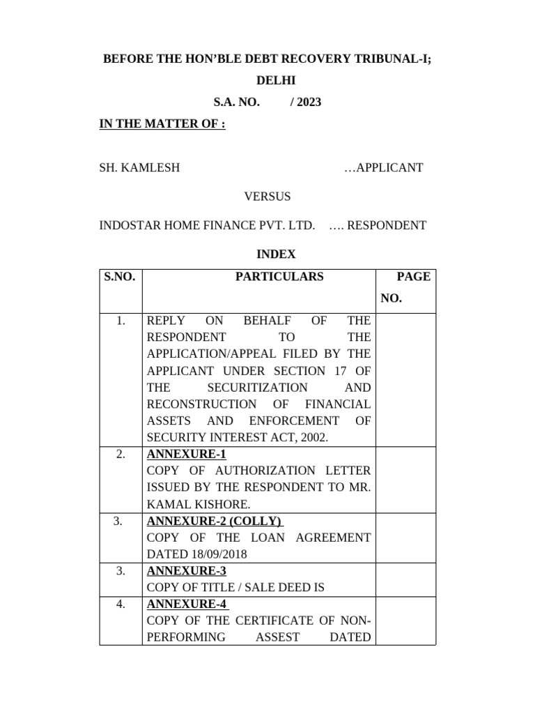 Reply to Kamlesh ( Section 17 ) - DRT Matter | PDF